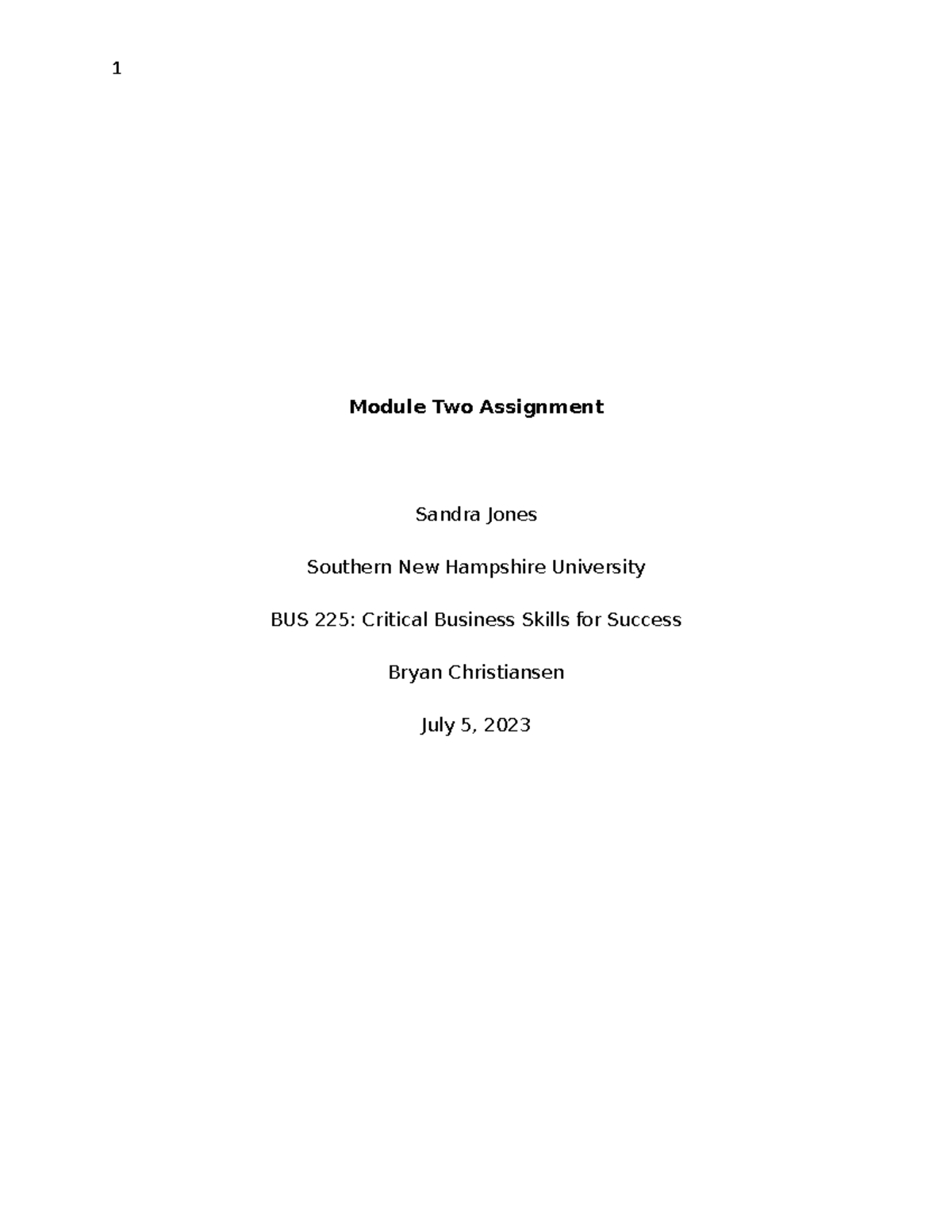 BUS225 Module Two Assignment - 1 Module Two Assignment Sandra Jones ...