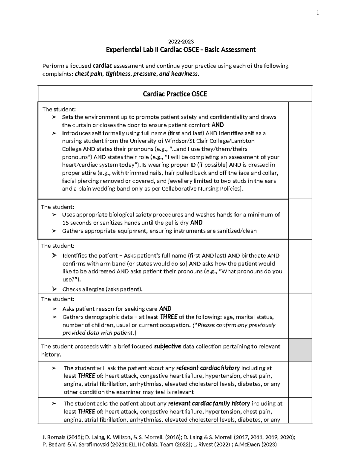 OSCE Cardiac Assessment- Practice-W23 (1) 2 - 2022- Experiential Lab II ...