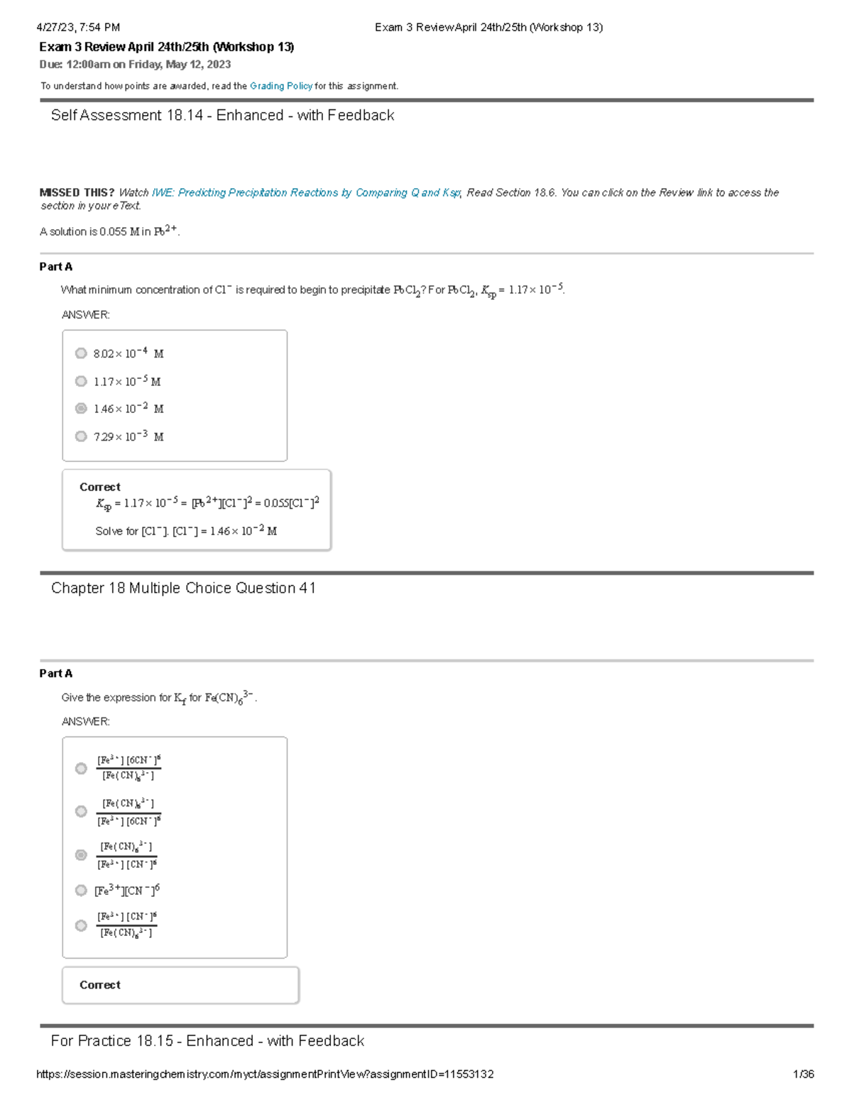 Exam 3 Gen Chem Review - Exam 3 Review April 24th/25th (Workshop 13 ...