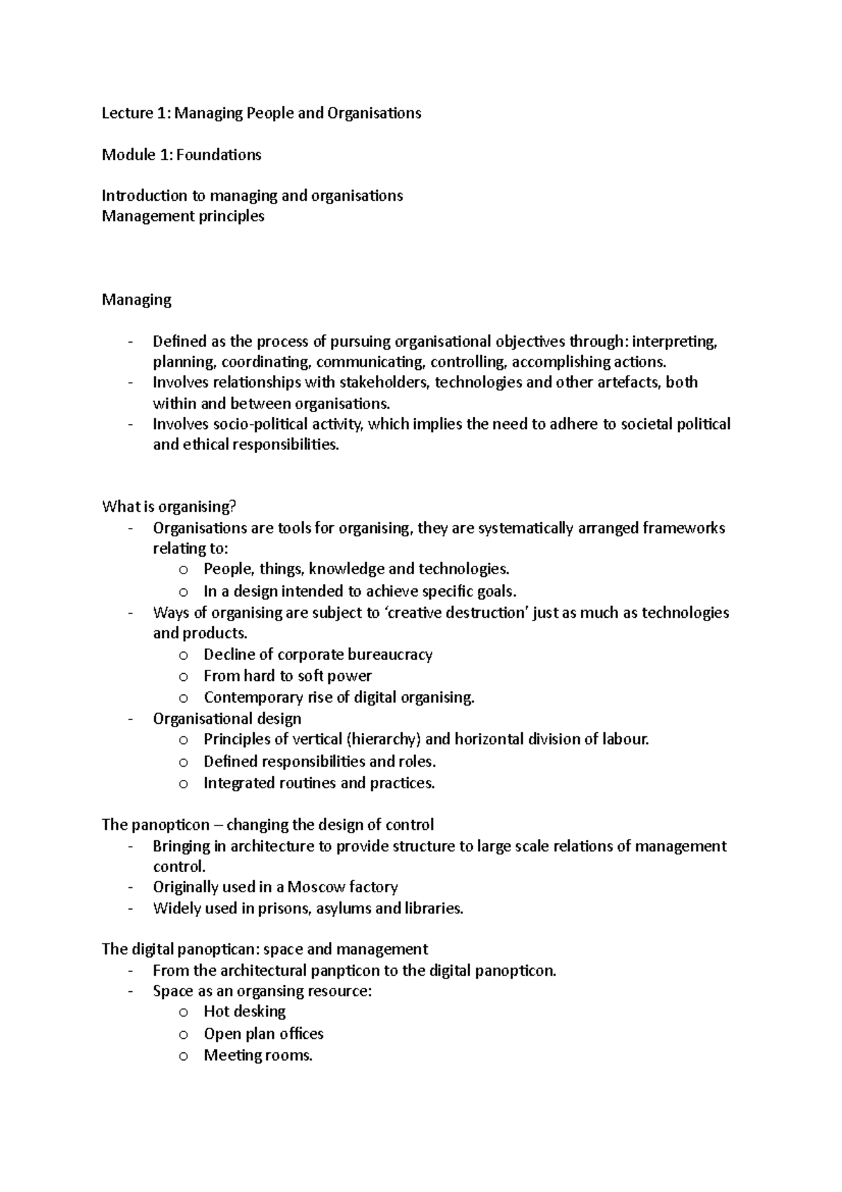 MPO lecture 1 - Lecture 1: Managing People and Organisations Module 1: Foundations Introduction ...