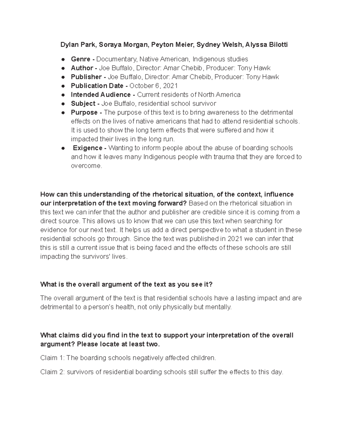 Unpacking Text #2 Part 1 - RWS 100 - Dylan Park, Soraya Morgan, Peyton ...