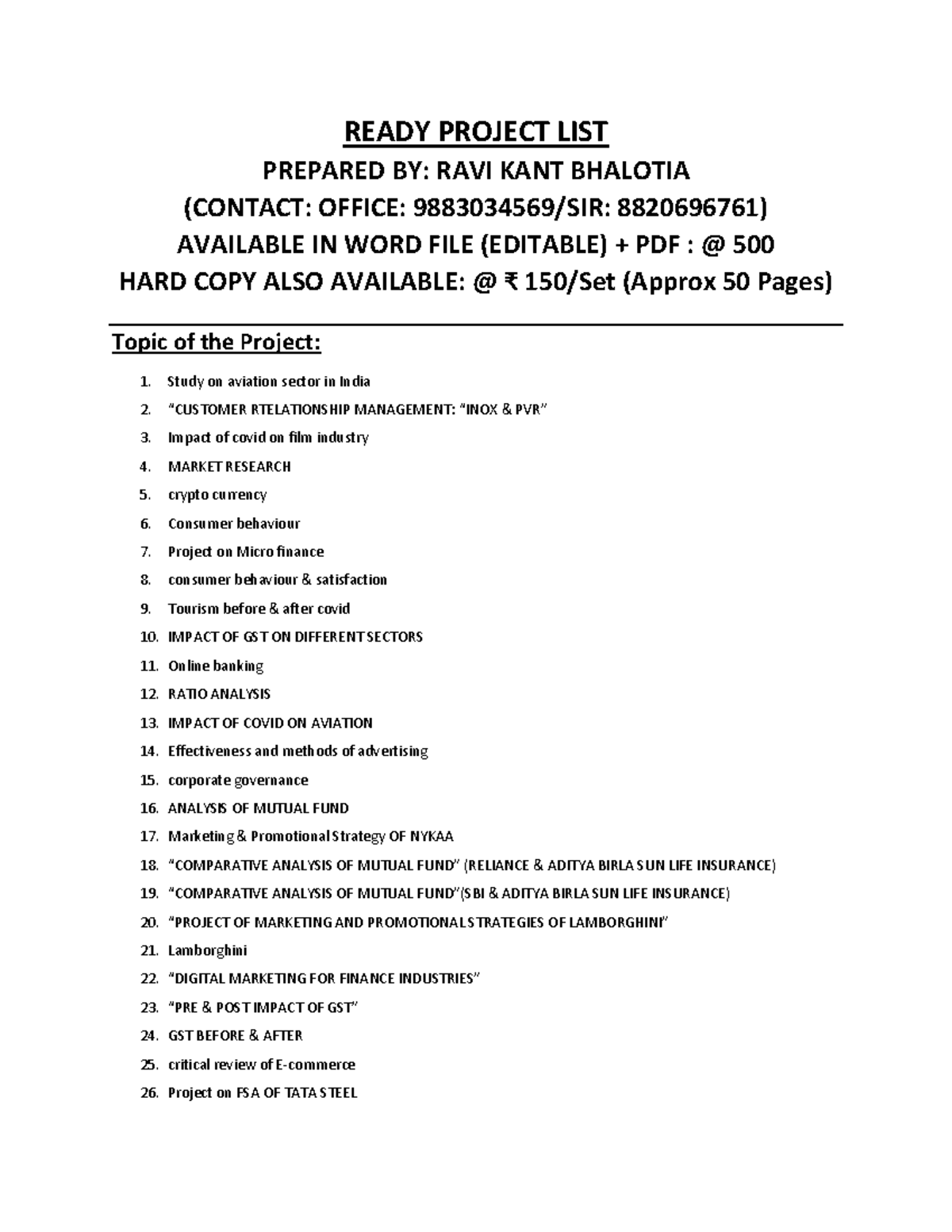 Ready Project LIST which ever topic you want - READY PROJECT LIST ...