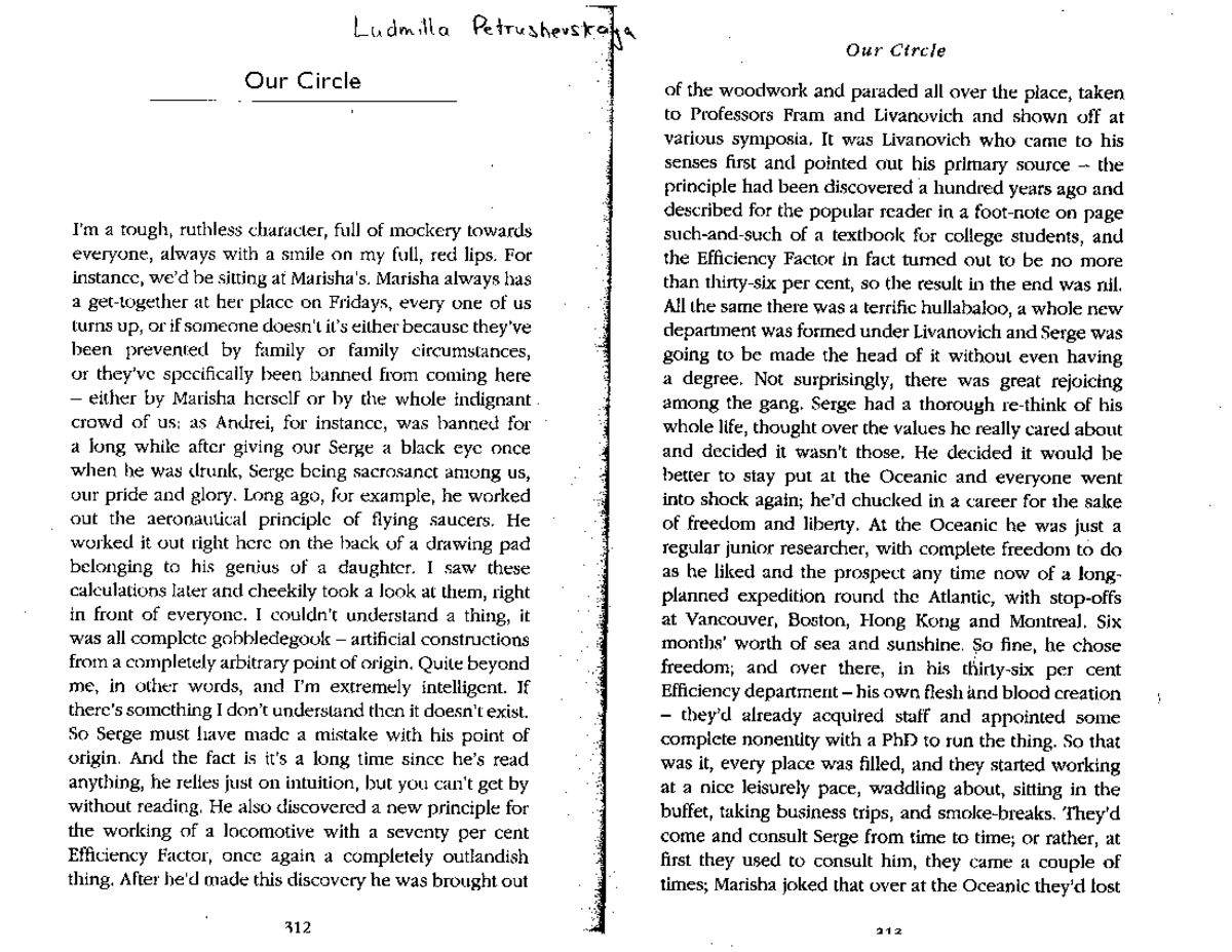 Lyudmila Petrushevskaya, Our Circle - Studocu