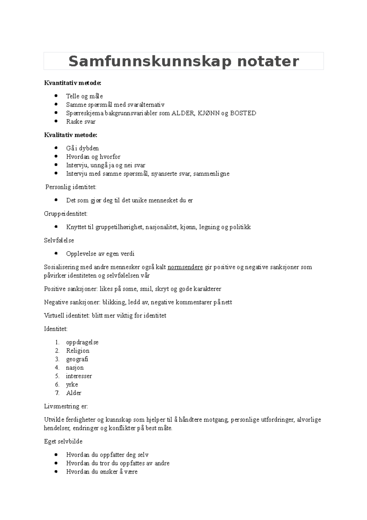 Samfunnsfag notater - Samfunnskunnskap notater Kvantitativ metode ...
