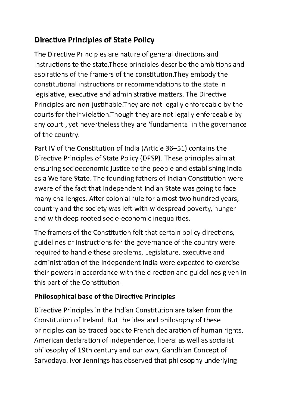 Directive Principles of State Policy - The Directive Principles are non ...