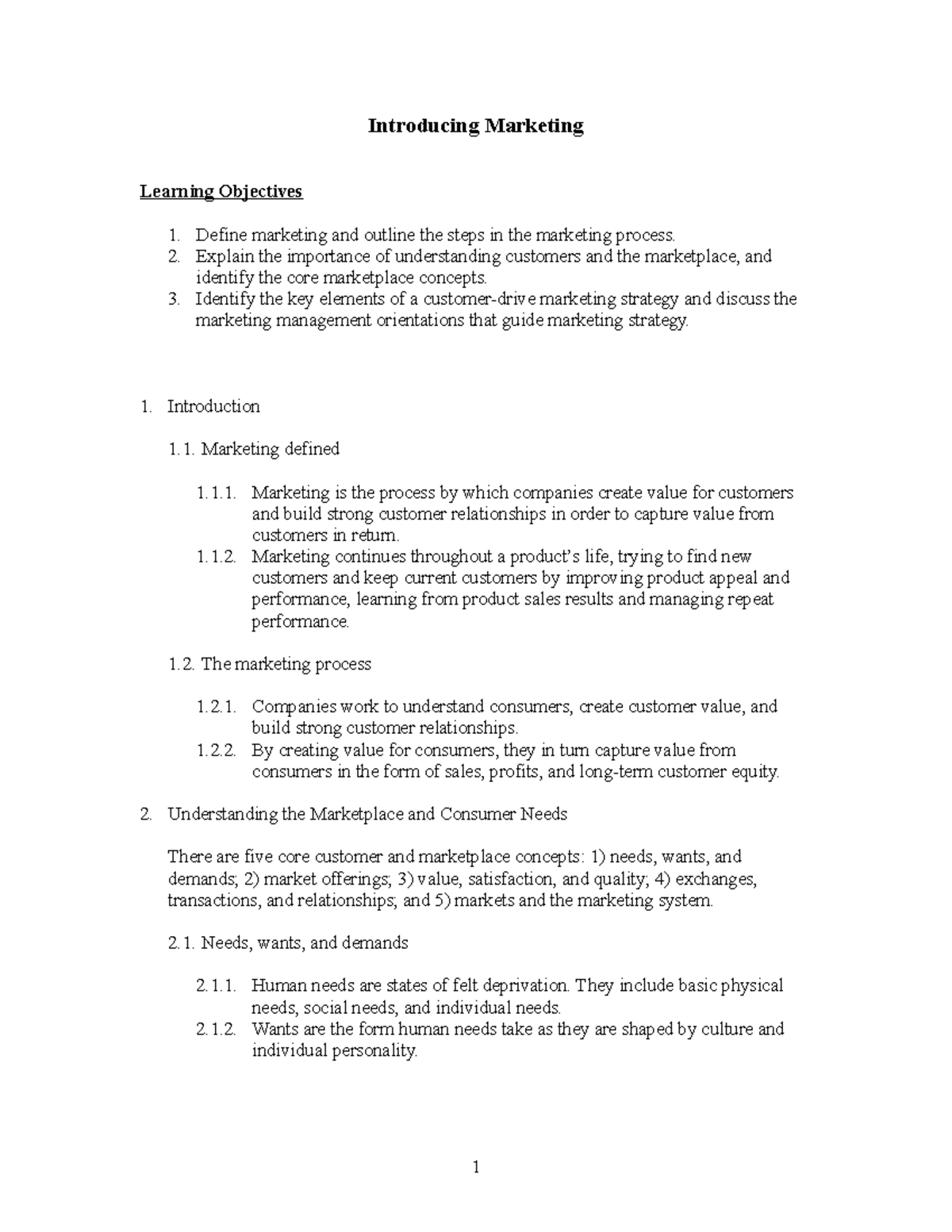 01principles of marketing - Introducing Marketing Learning Objectives ...
