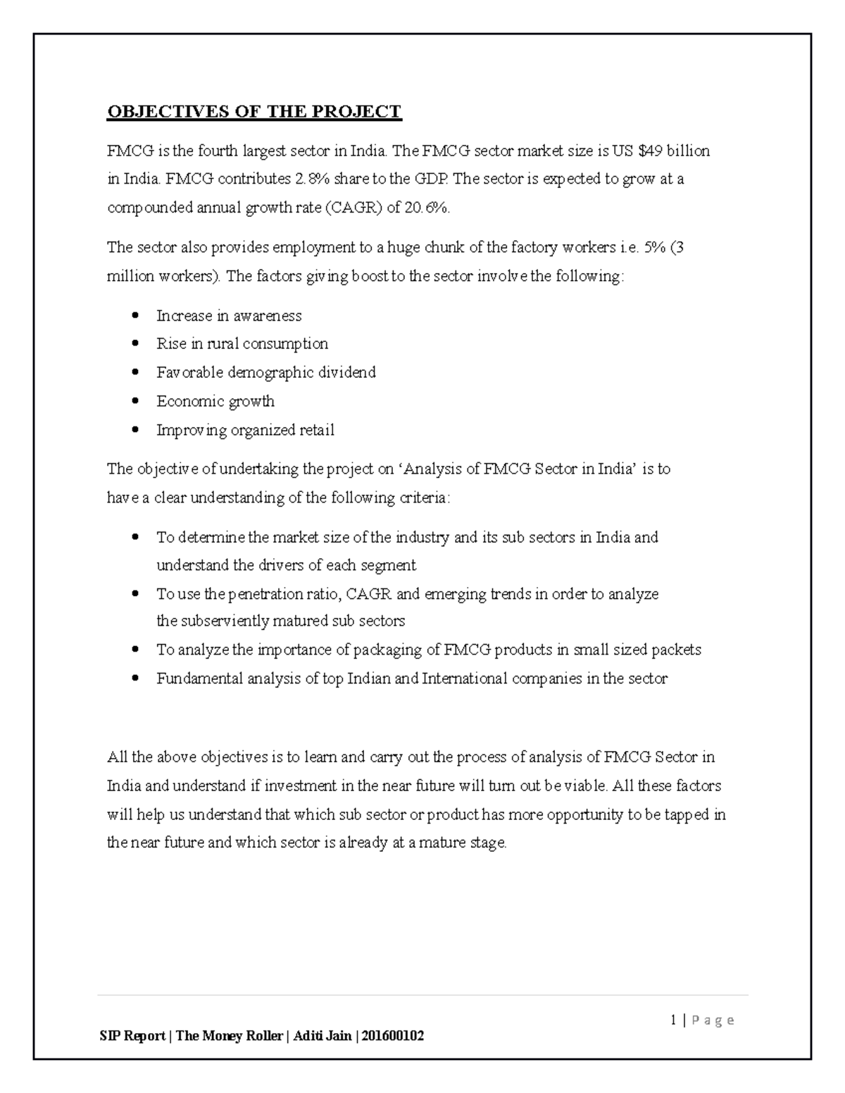 Corporate finance report two - OBJECTIVES OF THE PROJECT FMCG is the ...