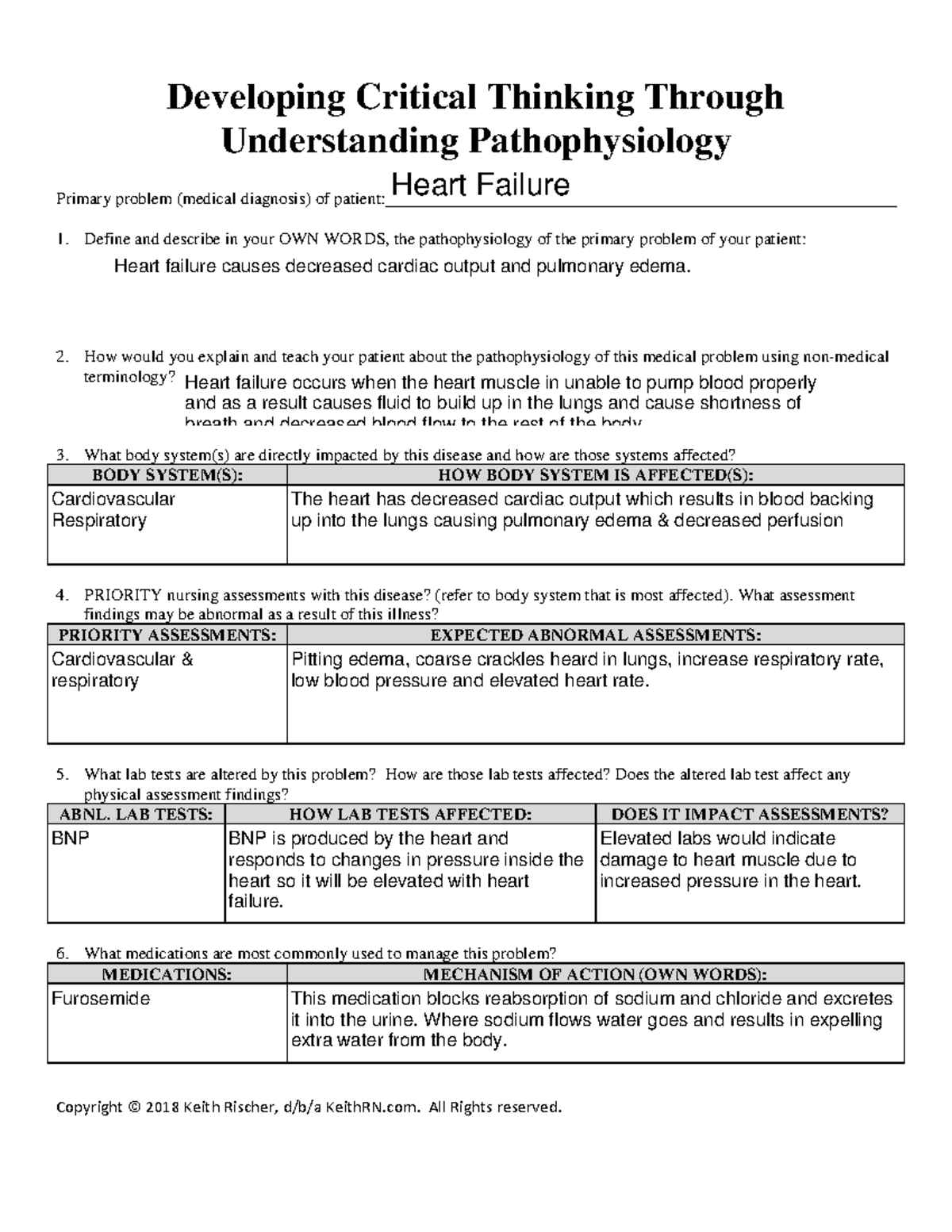 Critical Thinking and Pathophysiology Heart Failure - Copyright © 2018 ...