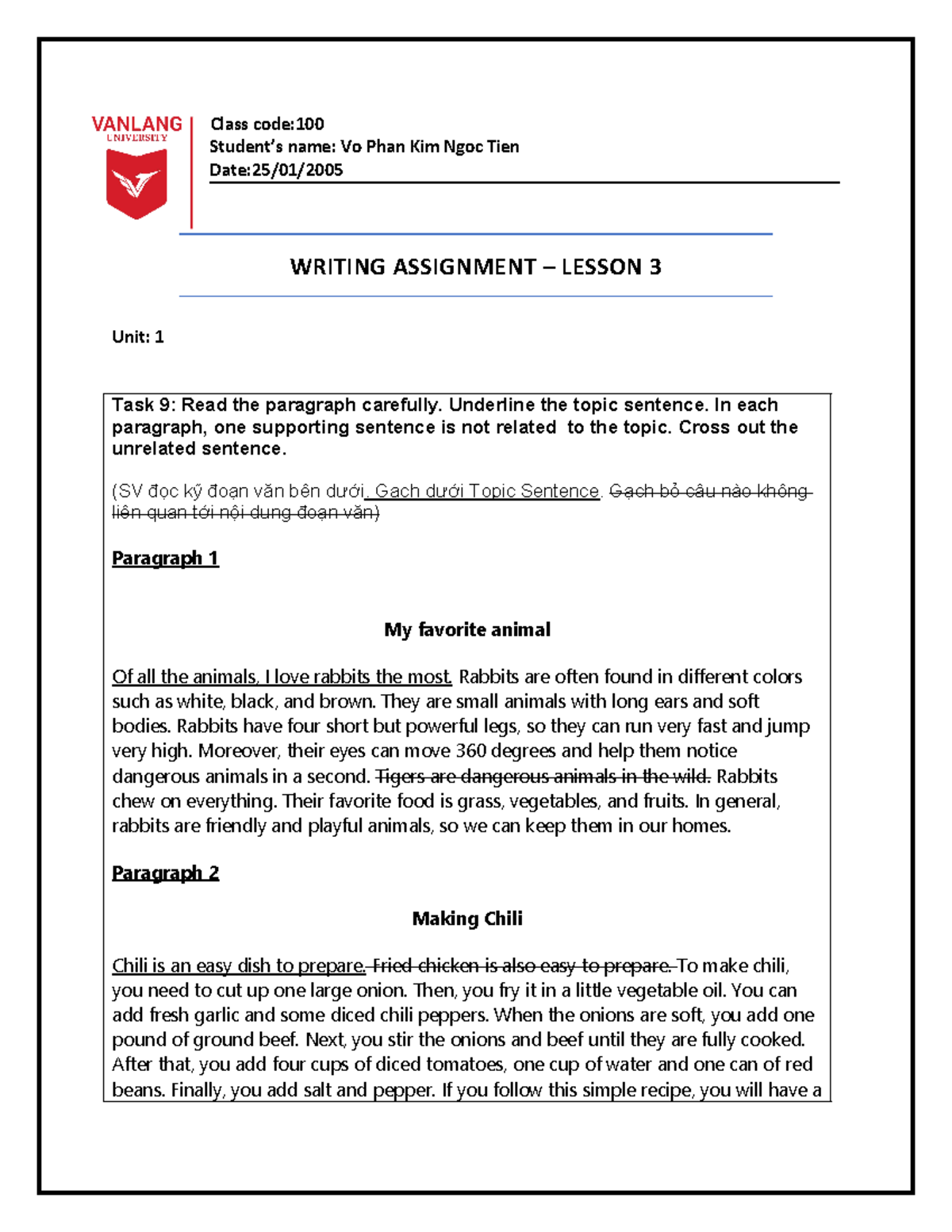 Assignment 1 Vo Phan Kim Ngoc Tien - Class code: 100 Student’s name: Vo Phan Kim Ngoc Tien - Studocu