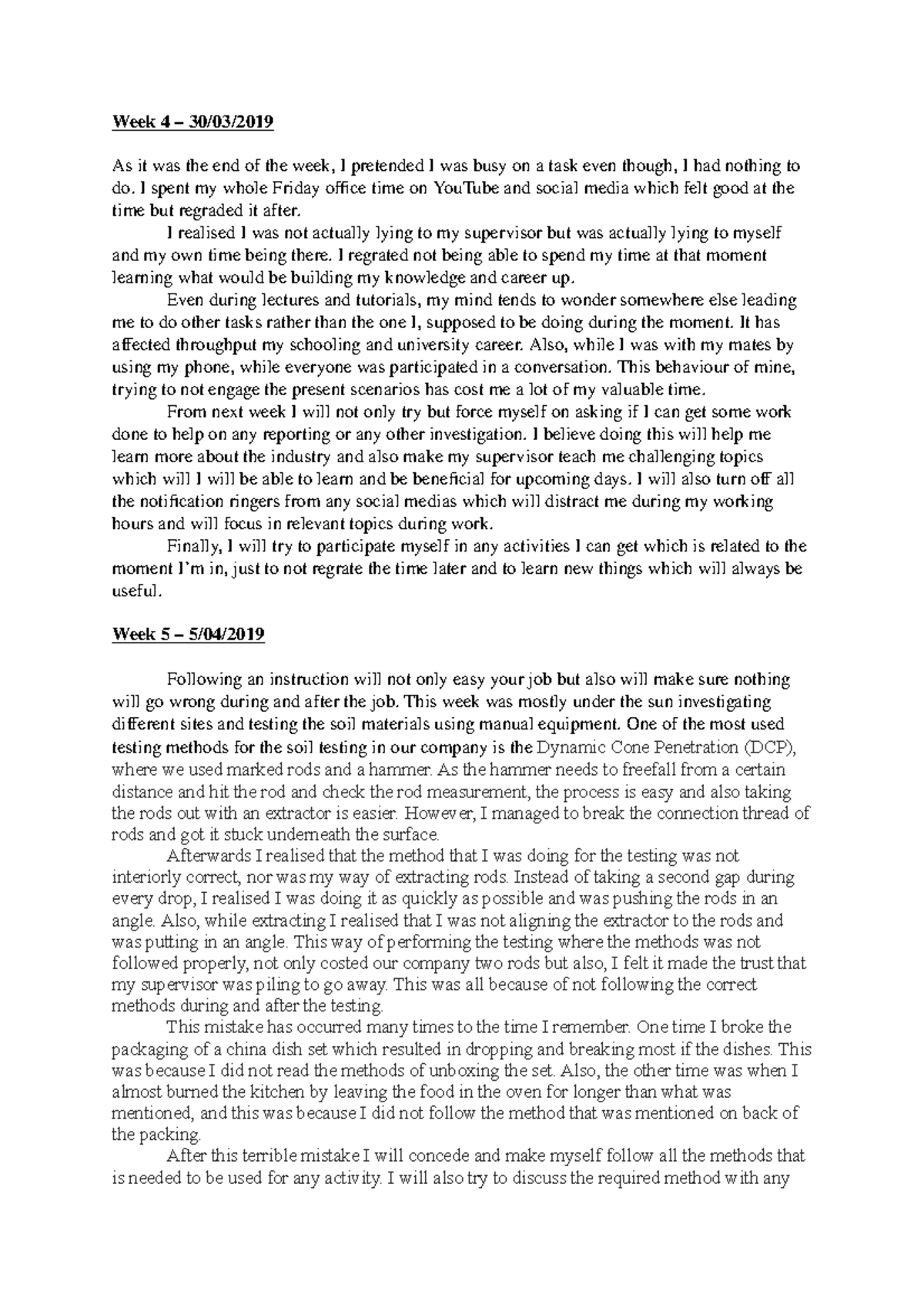 Reflection - Work1 - Week 4 – 30/03/ As it was the end of the week, I ...