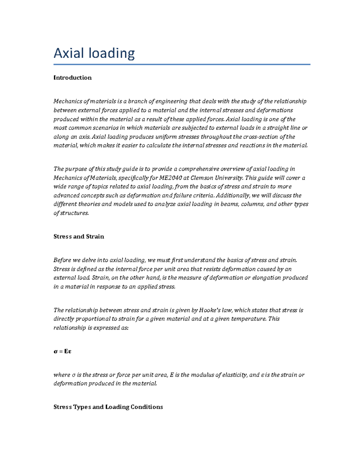 Axial loading - Mechanics of Materials (ME2040) Lecture notes - Axial ...