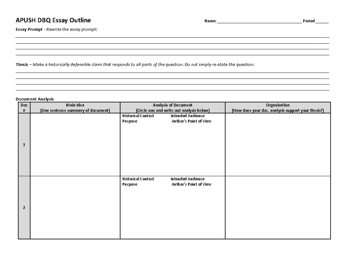 DBQ-Outline-Chart - APUSH DBQ Essay Outline Name