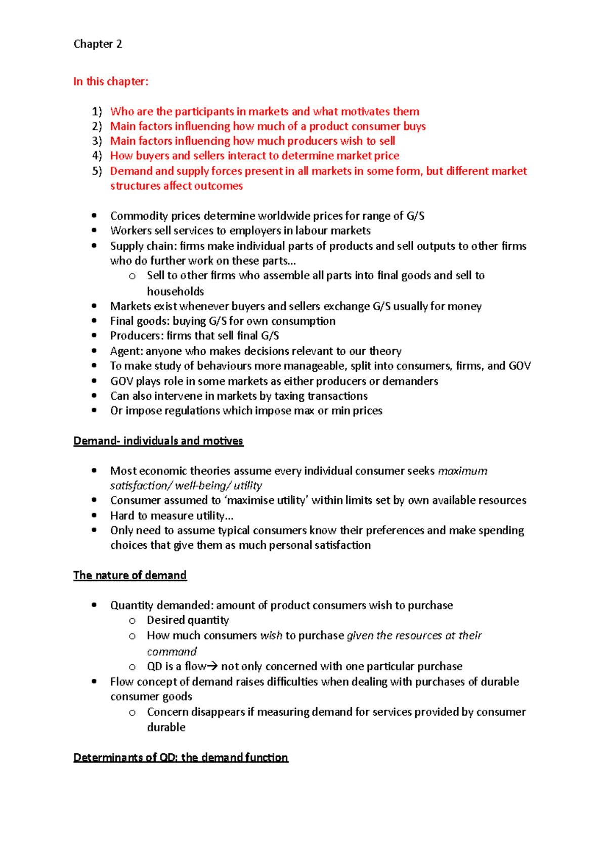Chapter 2 notes - In this chapter: Who are the participants in markets ...