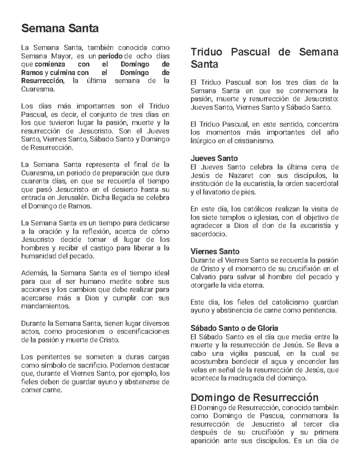Actividad de semana santa - Semana Santa La Semana Santa, también ...