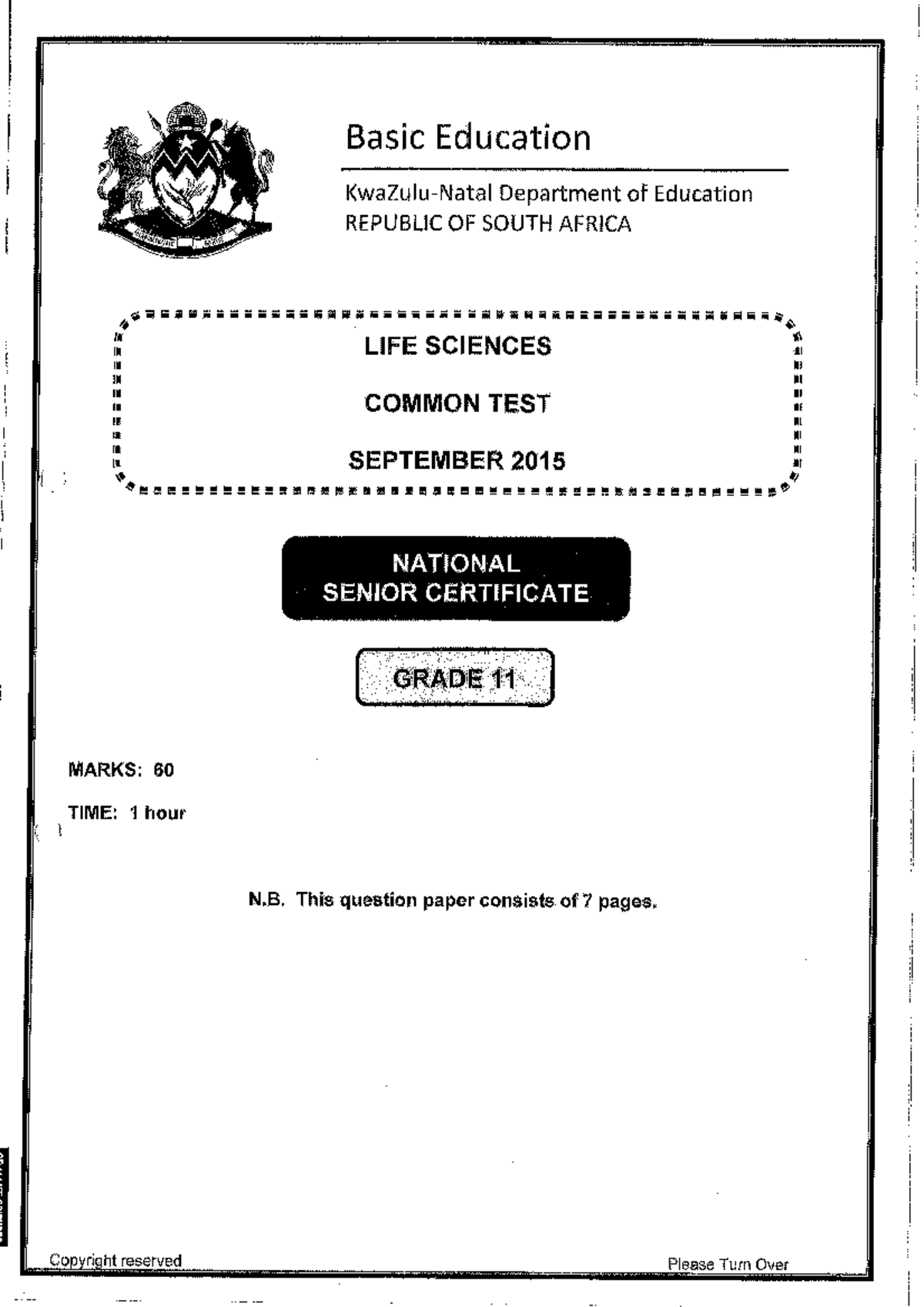 SEPT 2015 LSC QP MEMO - Past paper - Basic Education Department of ...