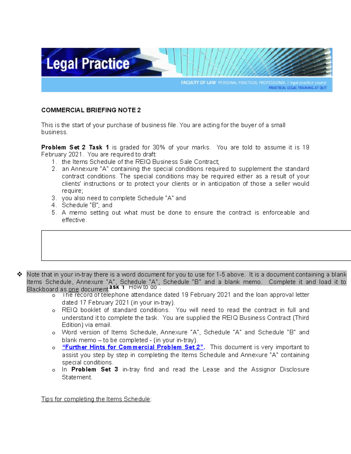 2021 commercial briefing note - COMMERCIAL BRIEFING NOTE 2 This is the ...