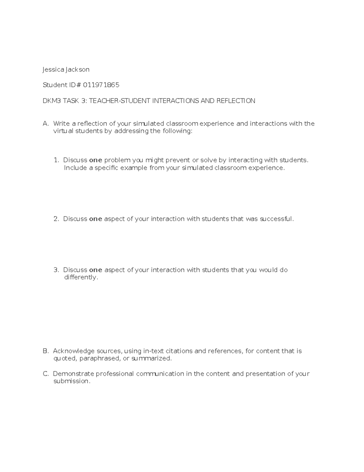 DKM3 TASK 3 - Virtual stimulated classroom experience - Jessica Jackson ...