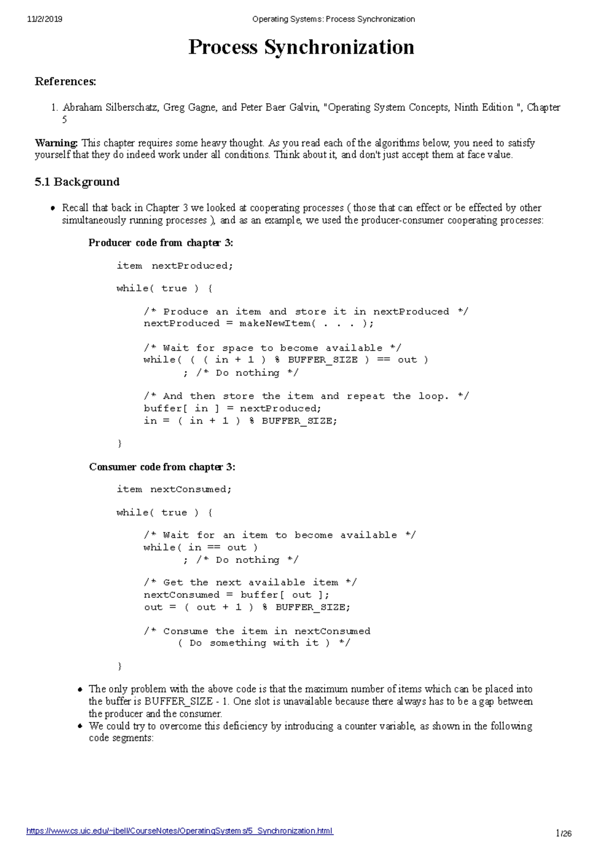 Operating Systems Process Synchronization - - Studocu