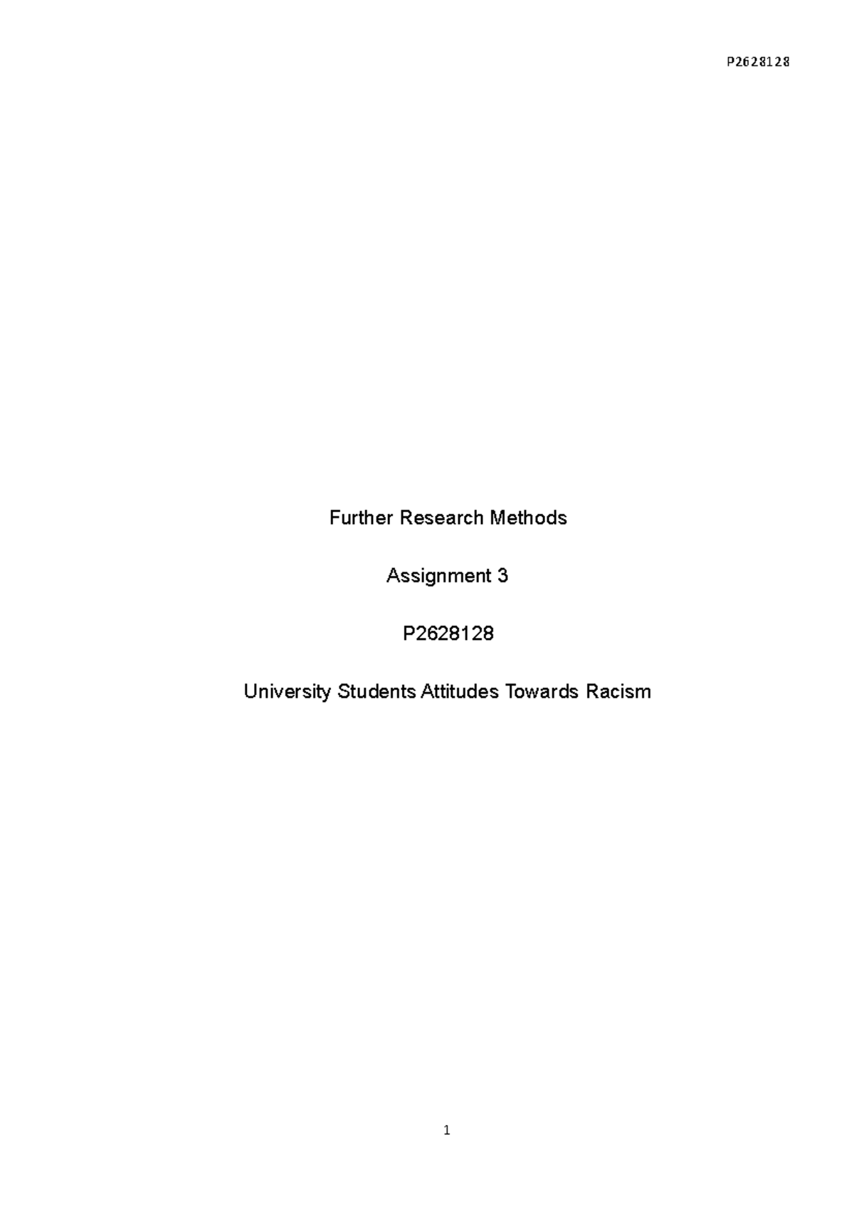 Assignment 3 - coursework - Further Research Methods Assignment 3 P University Students ...