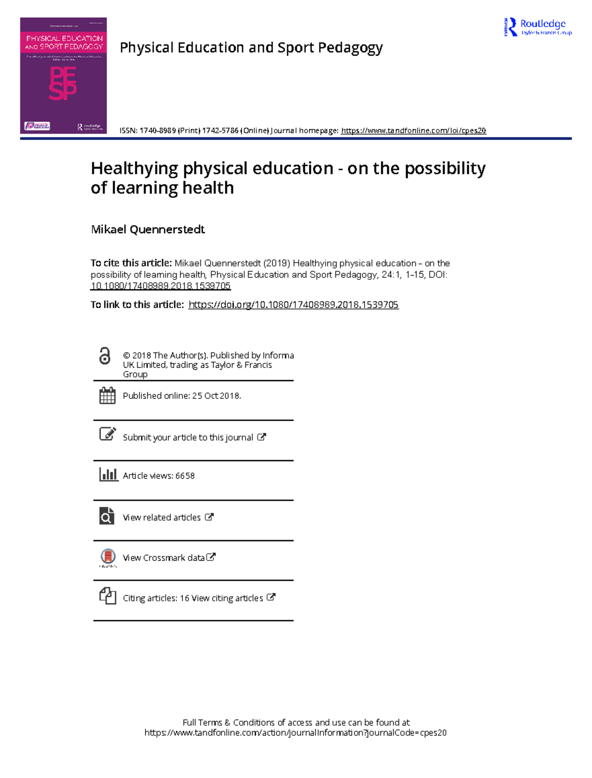 Healthying physical education on the possibility of learning health ...