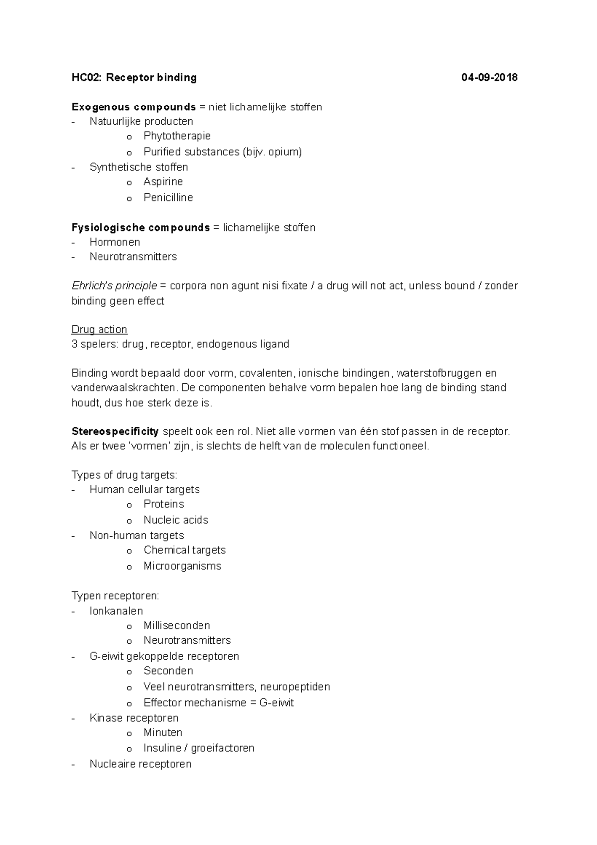 HC02 Receptor binding - HC02: Receptor binding 04-09-2018 Exogenous ...