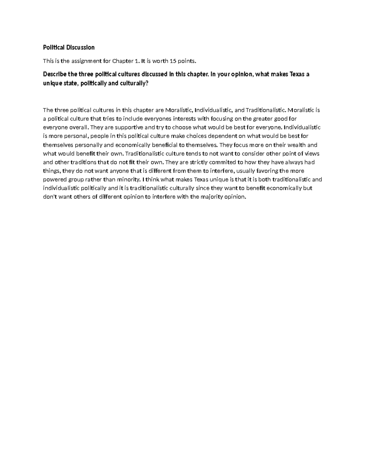Political Discussio 4 - Political Discussion This is the assignment for ...
