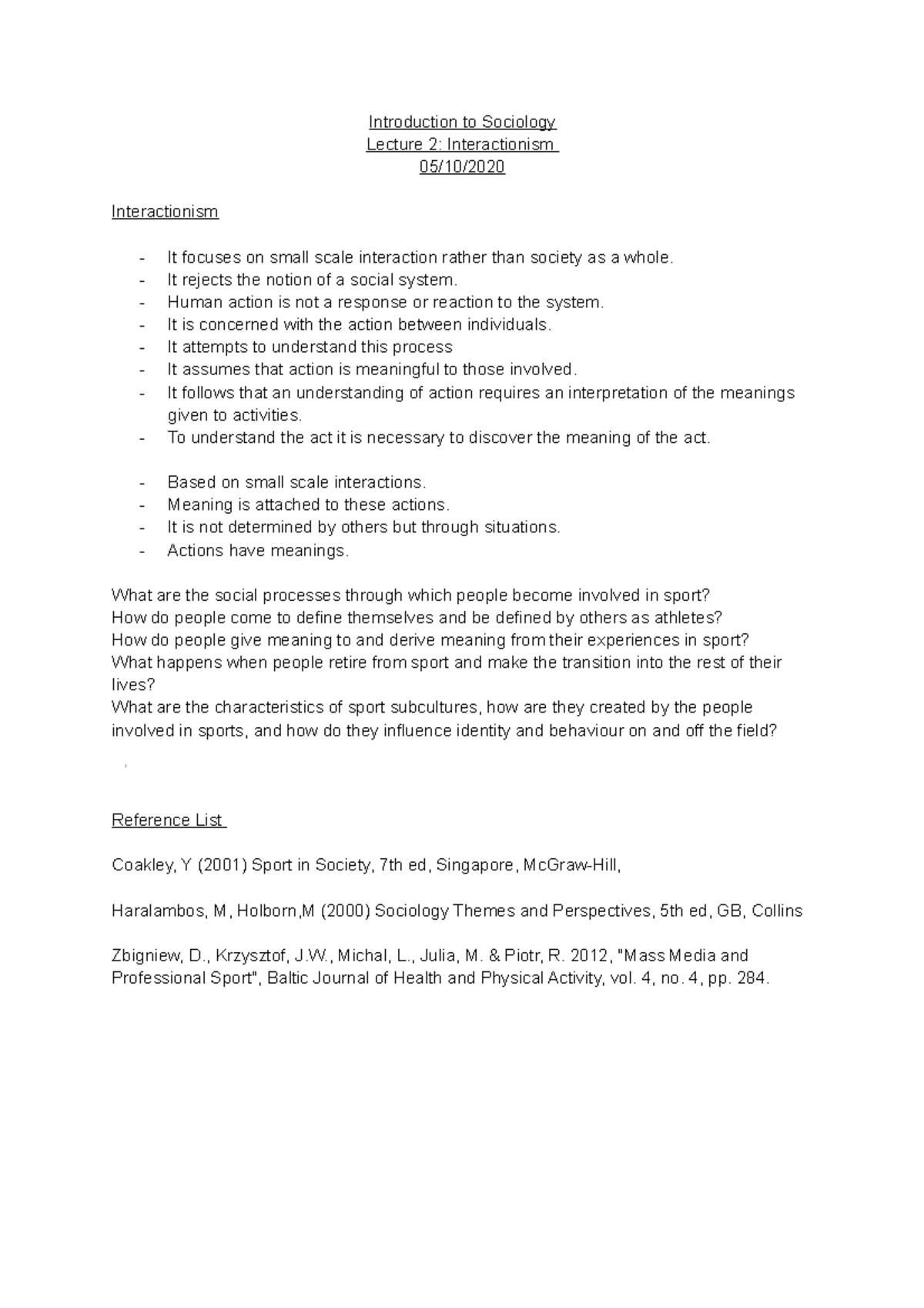 Lecture 2 Interactionism - Introduction to Sociology Lecture 2 ...