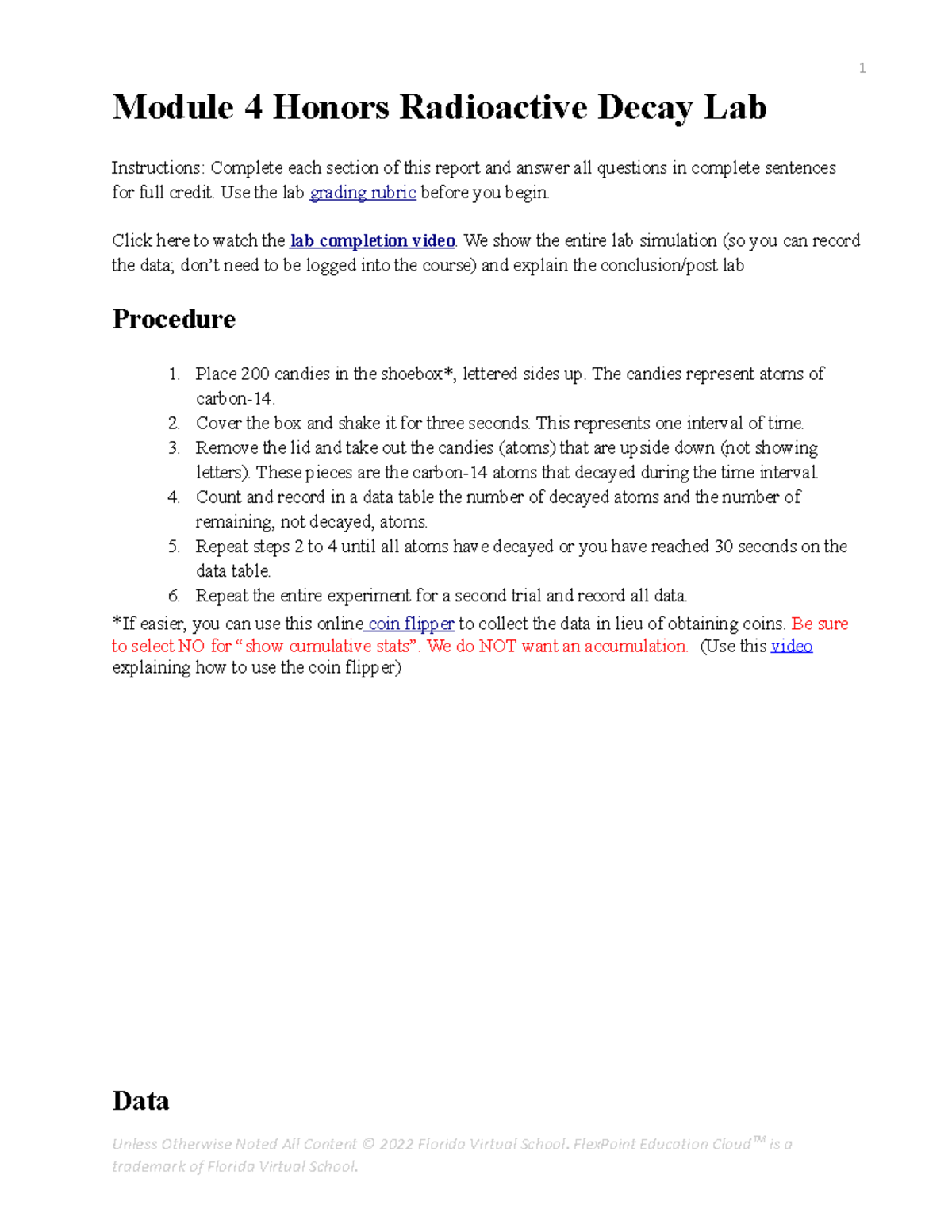 4.06H Radioactive Decay Lab - Module 4 Honors Radioactive Decay Lab ...
