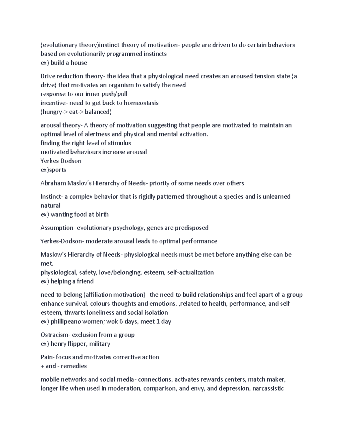 General Psychology- Chapters 10-12 - (evolutionary theory)instinct ...