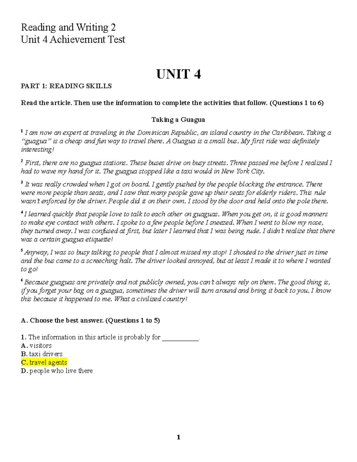 Quiz [AAB02] Questionnaire 1 Evaluate your knowledge based on the ...