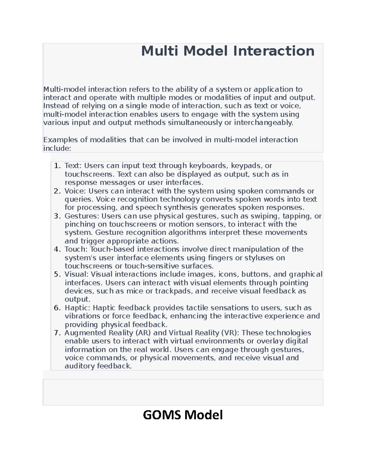 HCI Prasentation - Lecture notes - Multi Model Interaction Multi-model ...
