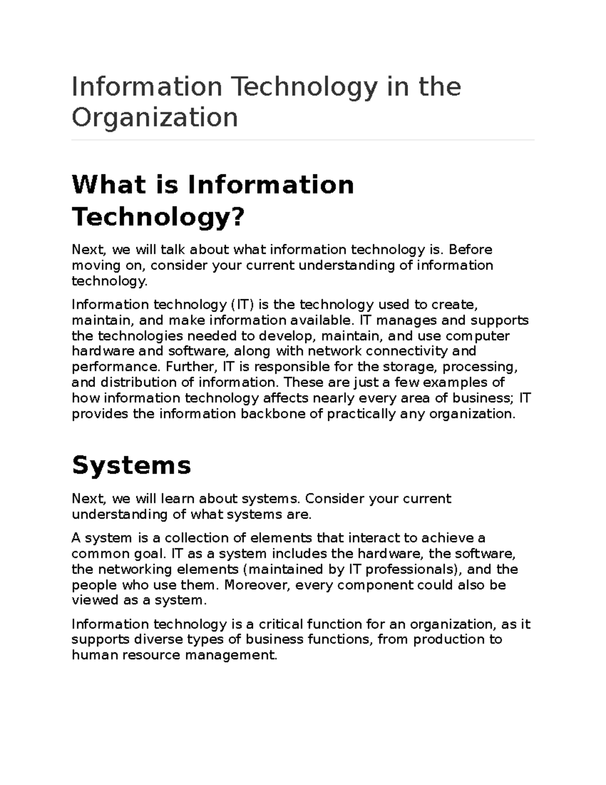 Module 2 Introduction TO Information Technology - Information ...
