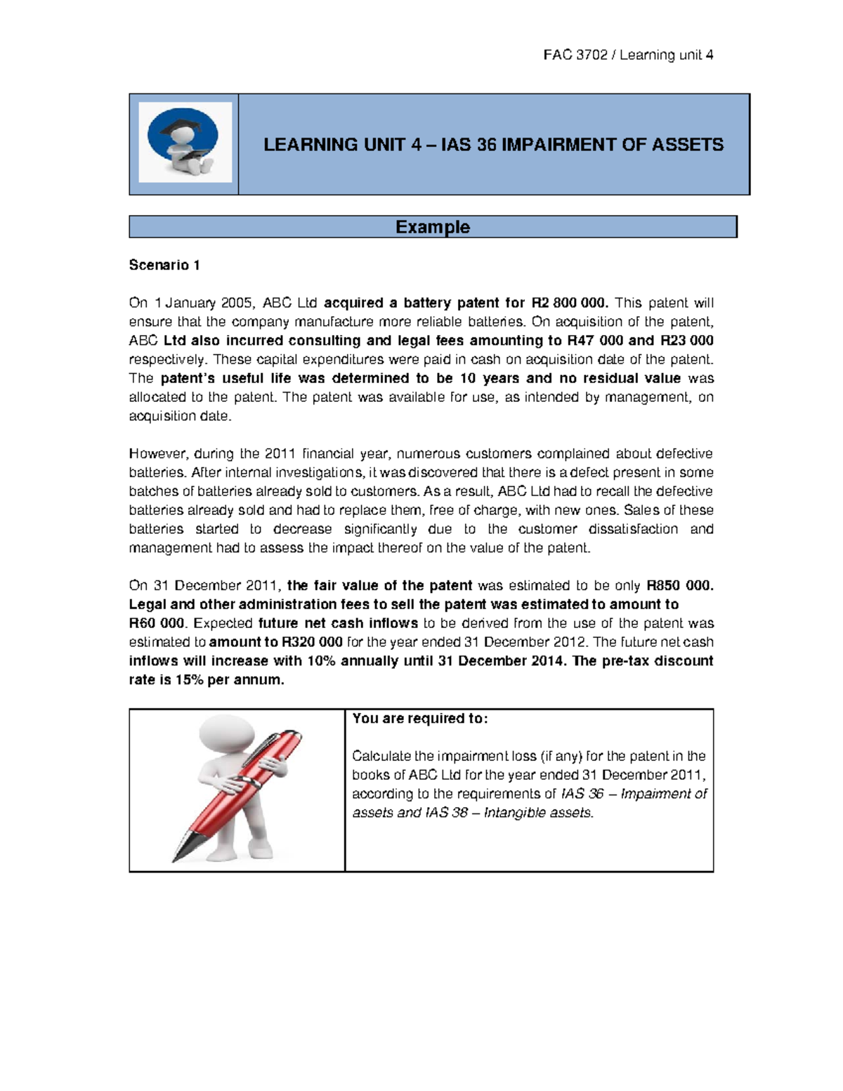 Example - Impairment of assets - LEARNING UNIT 4 – IAS 36 IMPAIRMENT OF ...