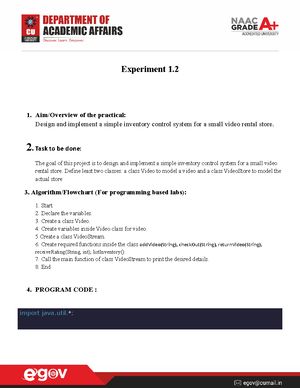 WS 1 - BGHJCFGHGH - Experiment 1. 1. Aim/Overview of the practical ...
