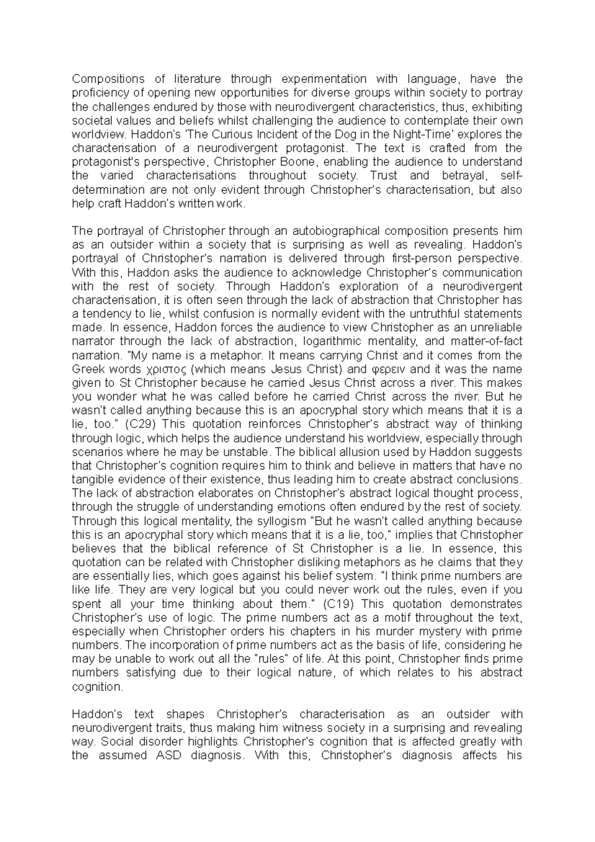 'The Curious Incident of the Dog in the Night-Time' - Essay ...