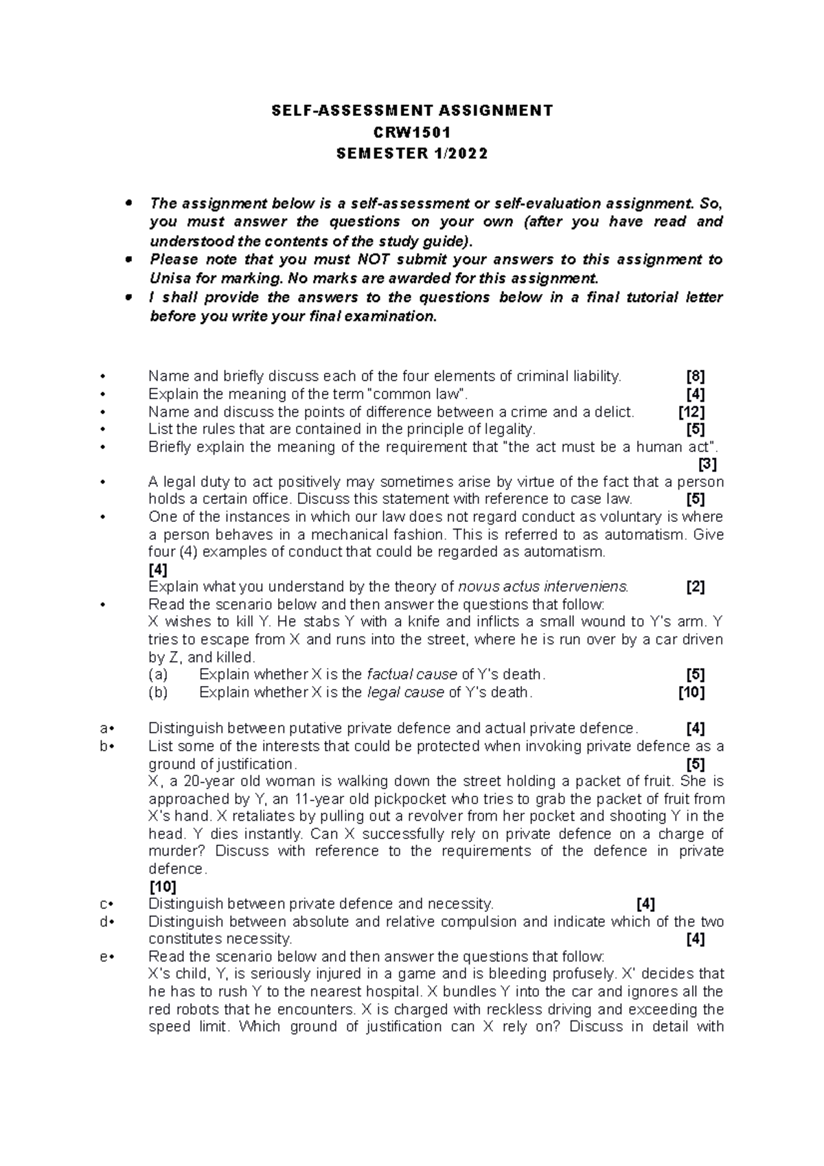Self Assessment Assignment Sem 1 2022 - SELF-ASSESSMENT ASSIGNMENT CRW ...
