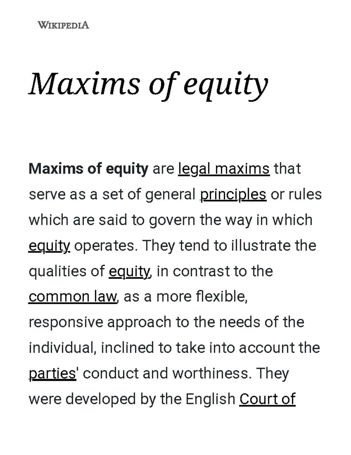 Maxims of equity - Wikipedia - BACHELOR OF LAW - UCU - Studocu