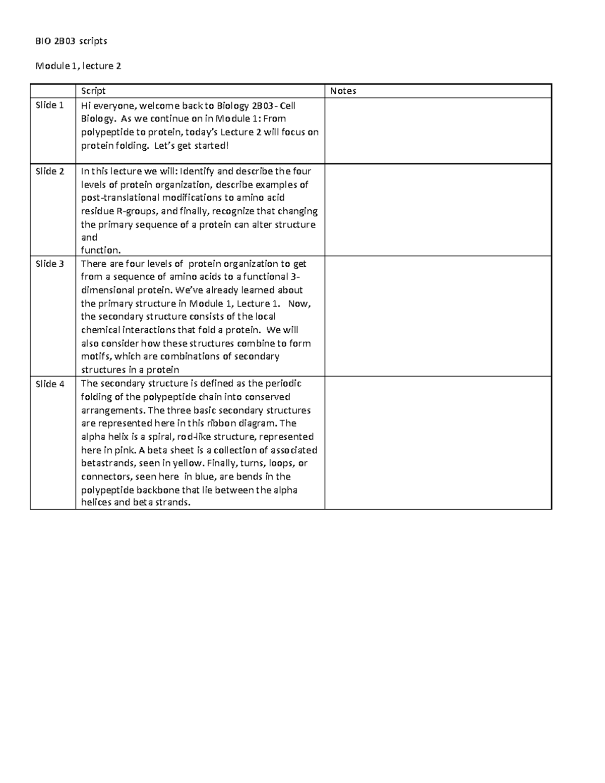 Bio2b03 Module 1 Lecture 2 Script Bio 2b03 Scripts Module 1 Lecture 8413