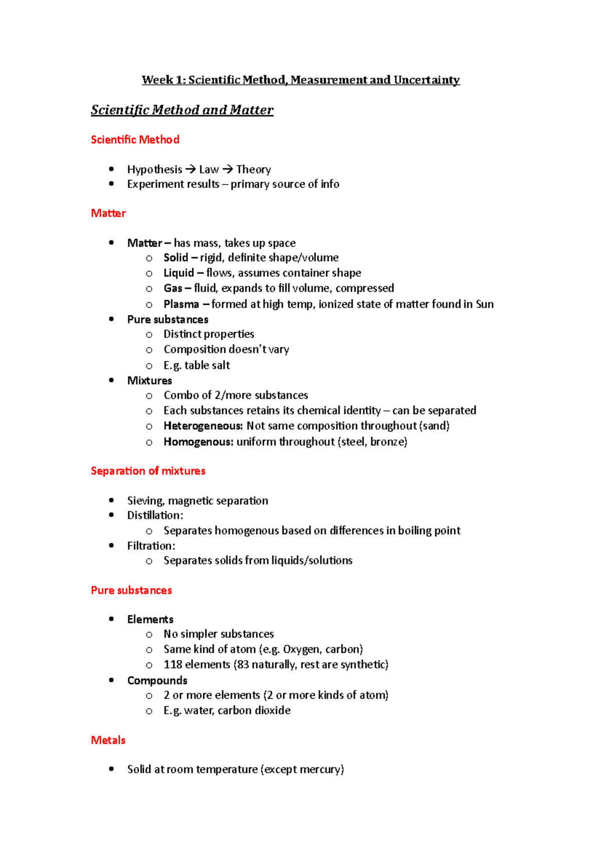 Lecture notes, lectures 1-5 - Week 1: Scientific Method, Measurement ...