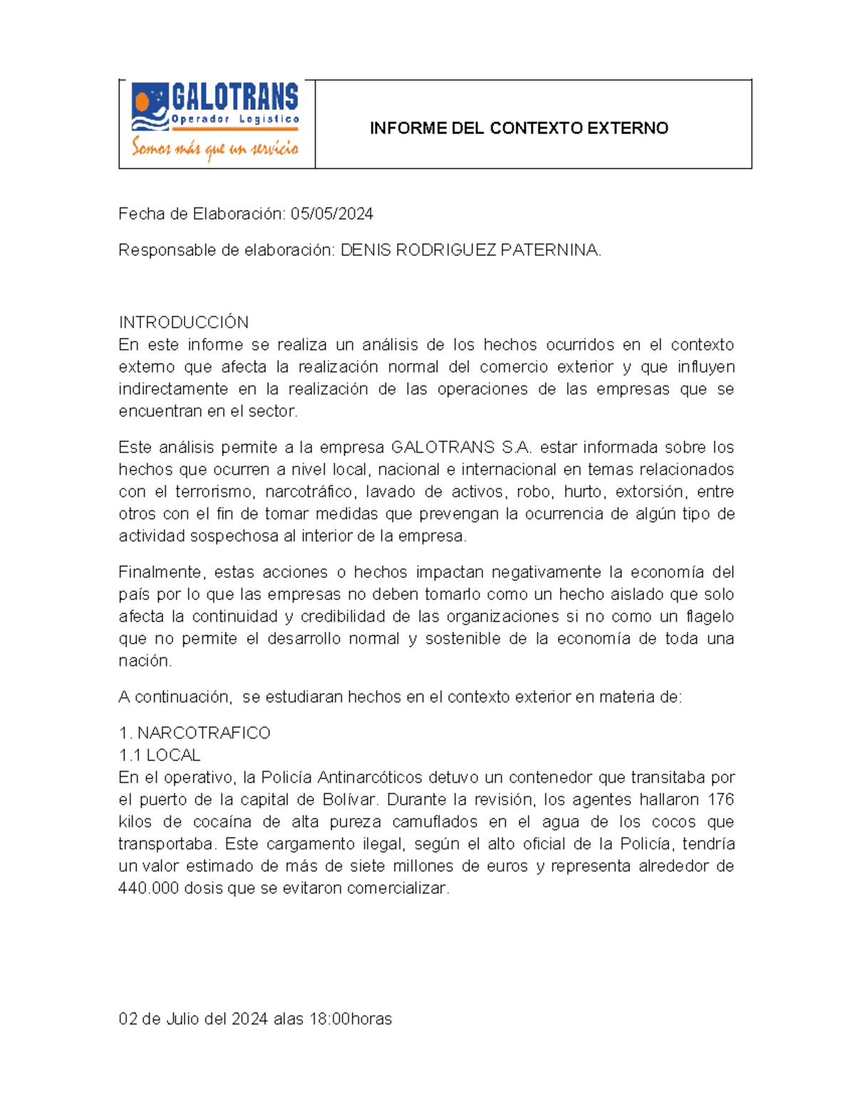 Informe DE Contexto Externo 2024 - INFORME DEL CONTEXTO EXTERNO Fecha ...