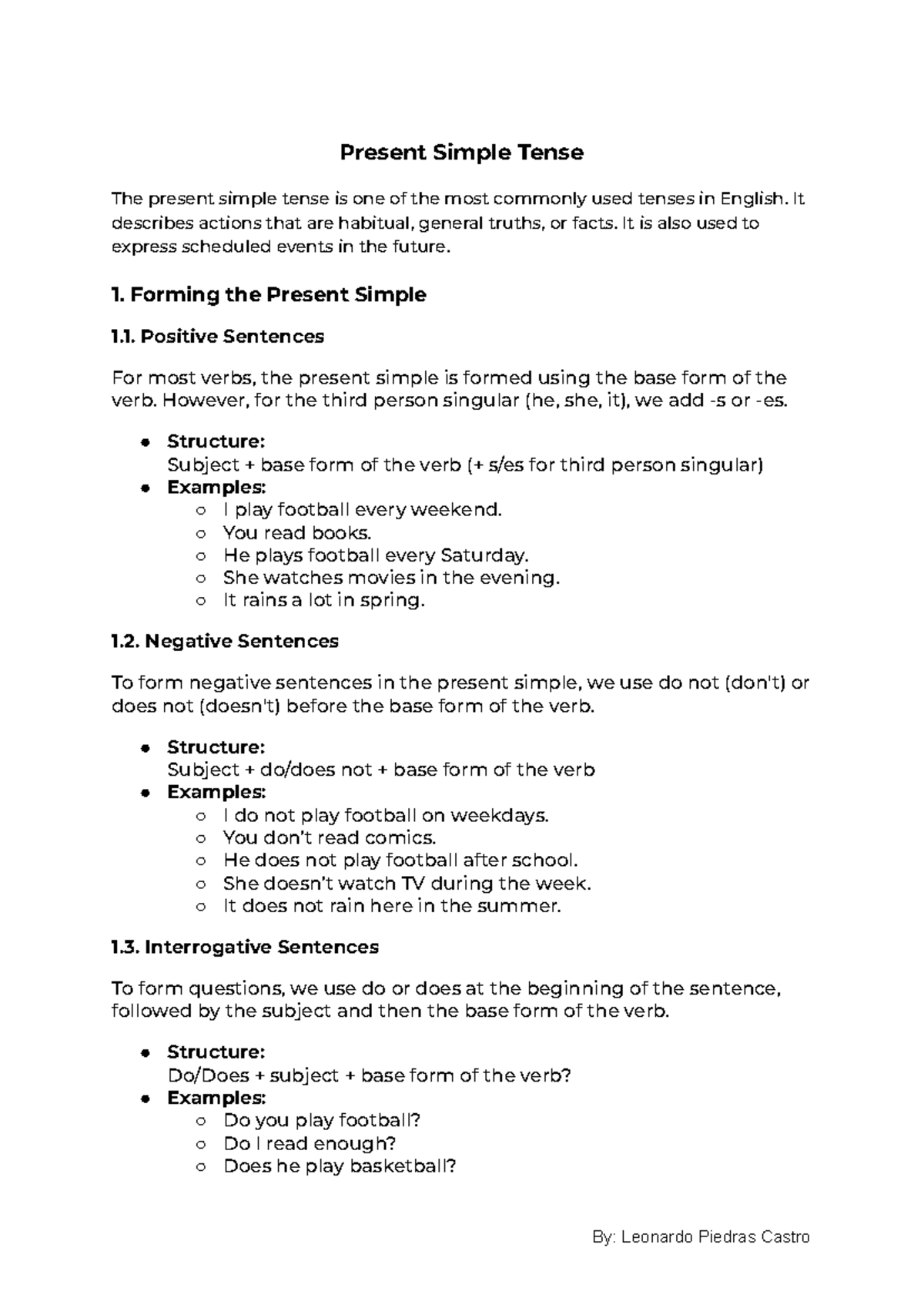 Grammar 1 Present Simple Tense - Present Simple Tense The present ...