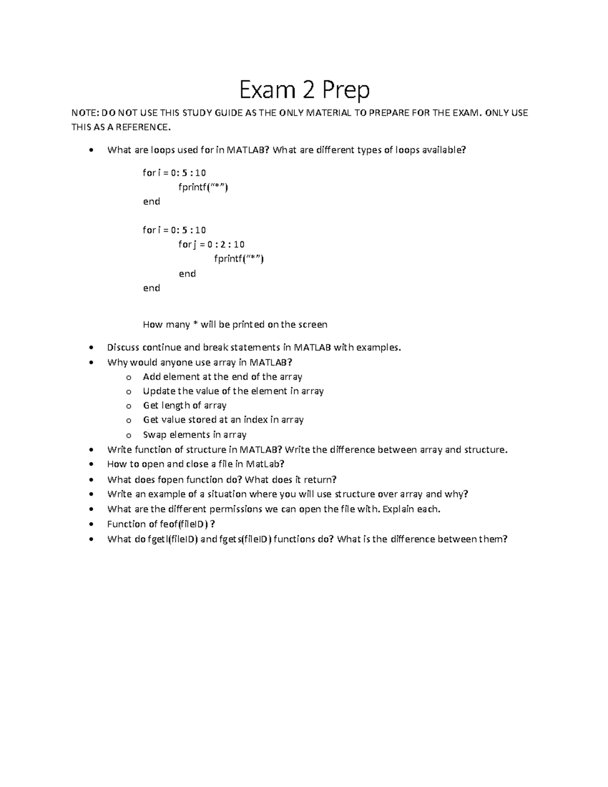 Exam 2 Prep - Sample exam problems - Exam 2 Prep NOTE: DO NOT USE THIS ...