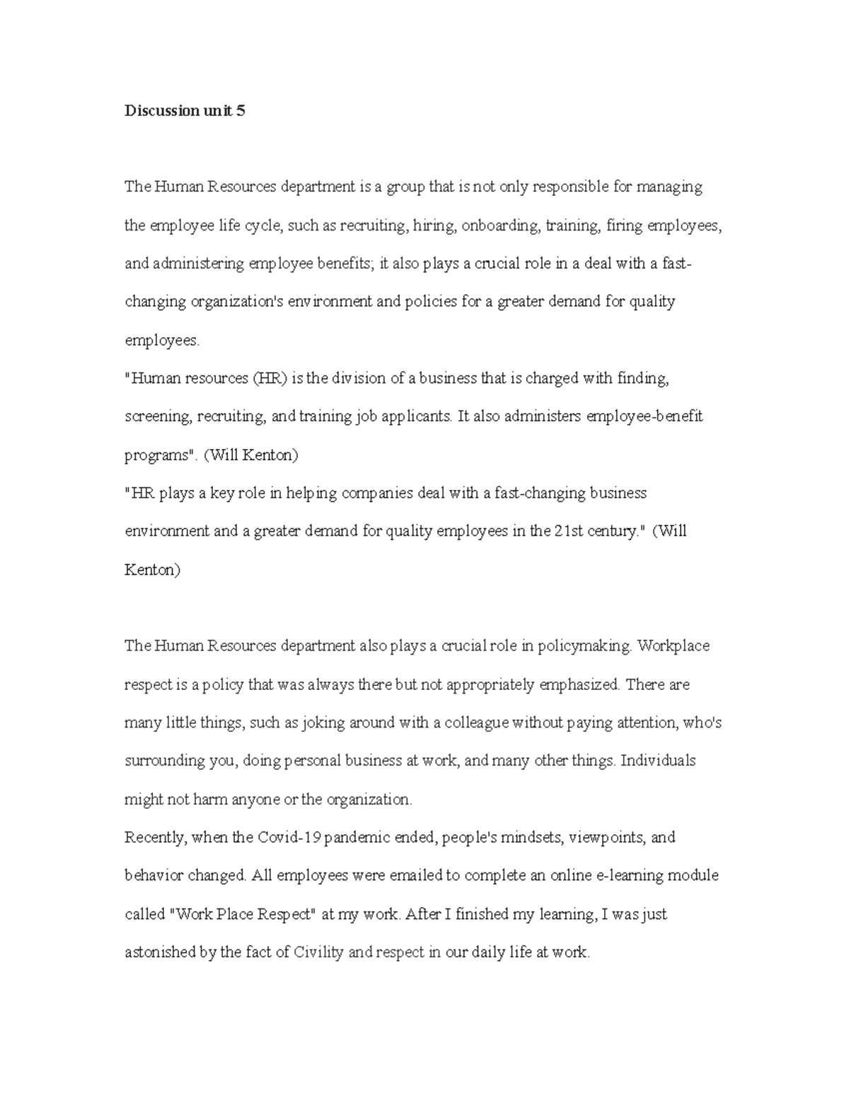 Discussion Unit 5 - Human Resource Management - DU - Studocu