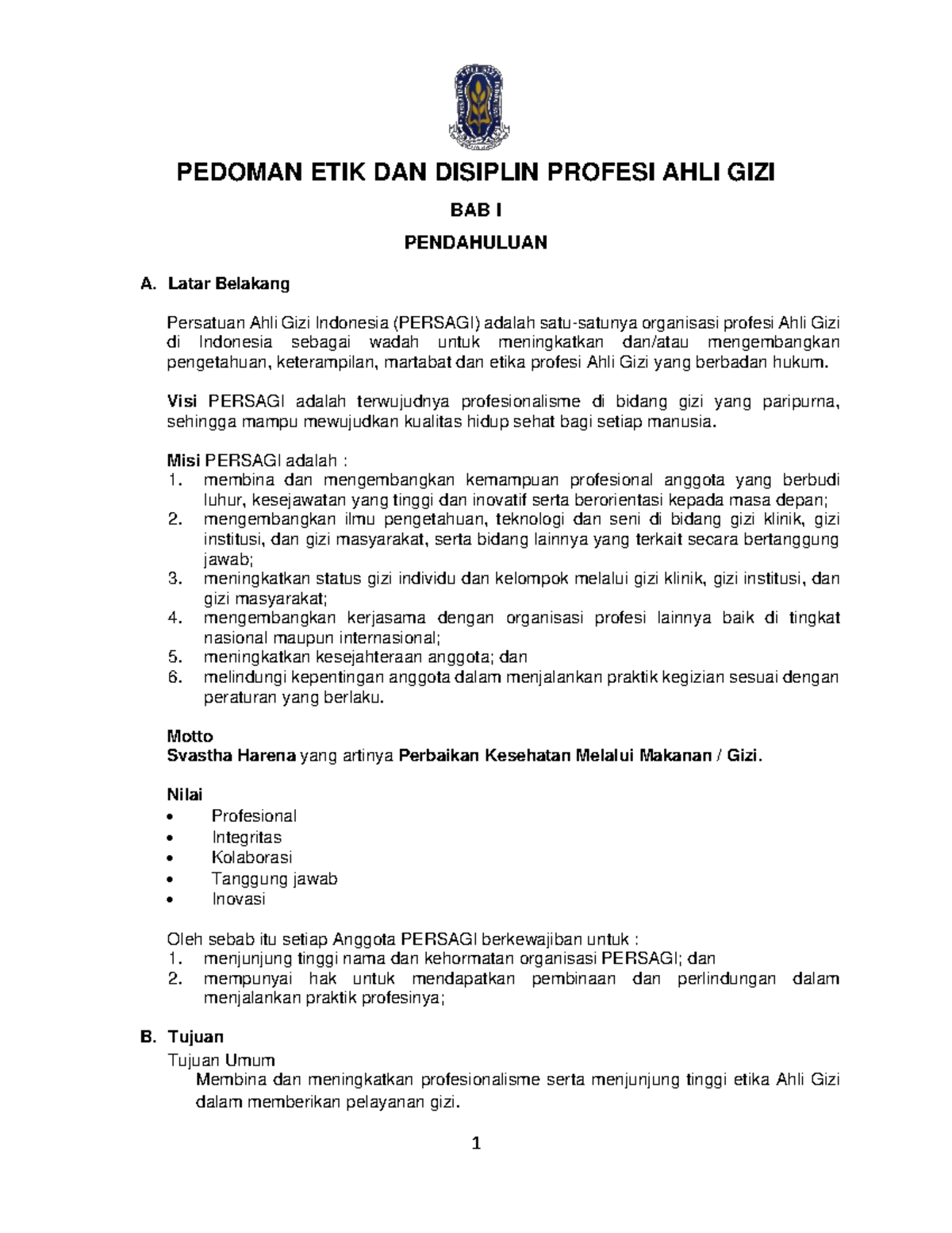 Ethical Code of Conduct for Nutritionist - PEDOMAN ETIK DAN DISIPLIN ...