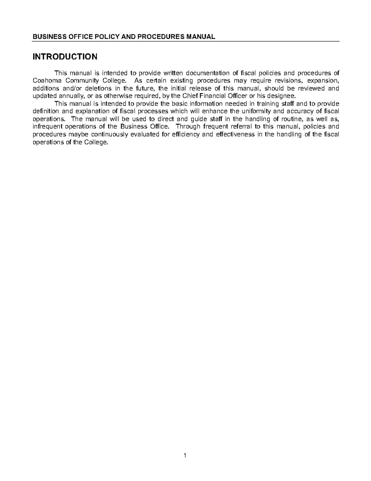 Business Office Policies AND Procedures Manual - INTR ODUCTION This ...