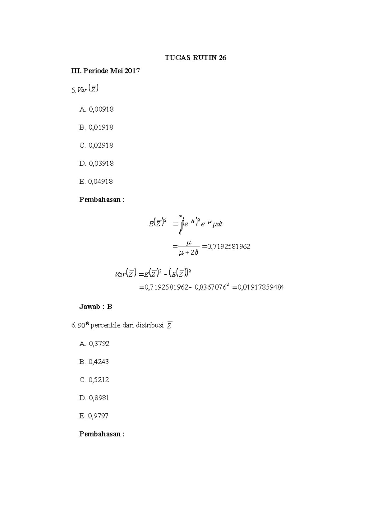 TR26 Aktuaria - soal dan pembahasan - TUGAS RUTIN 26 III. Periode Mei ...