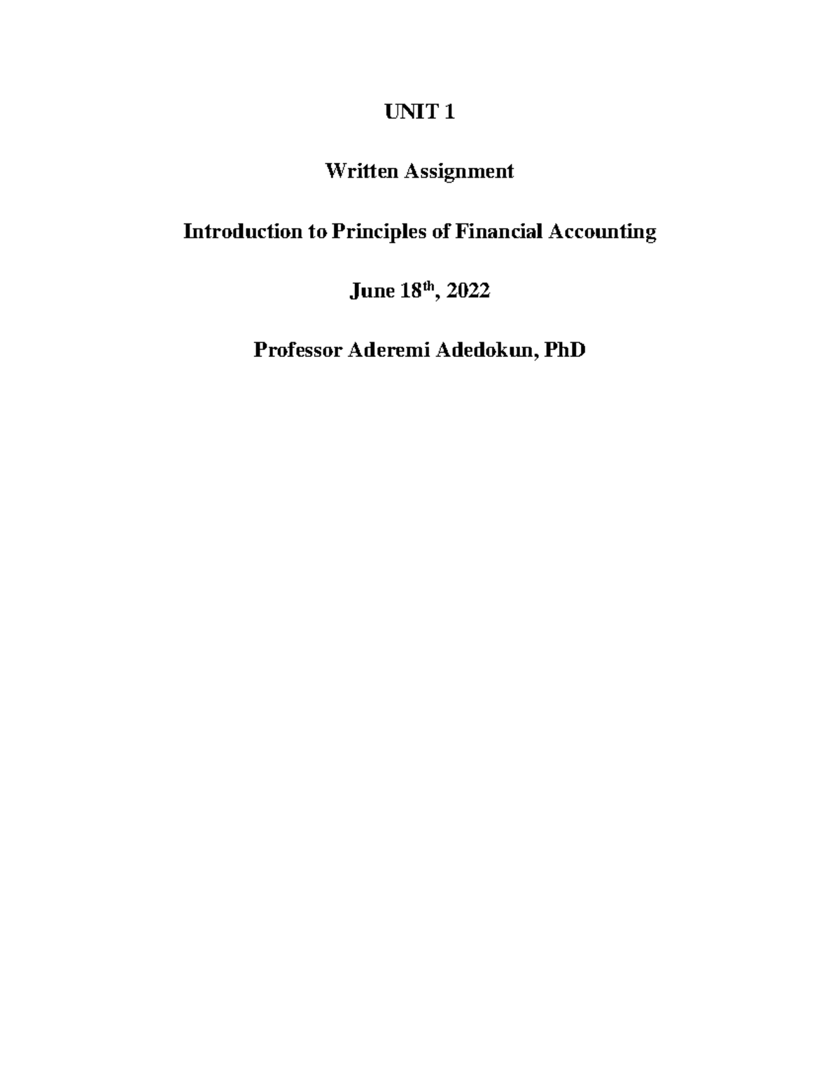 Basic Acc Unit 1 Written Assignment - UNIT 1 Written Assignment ...