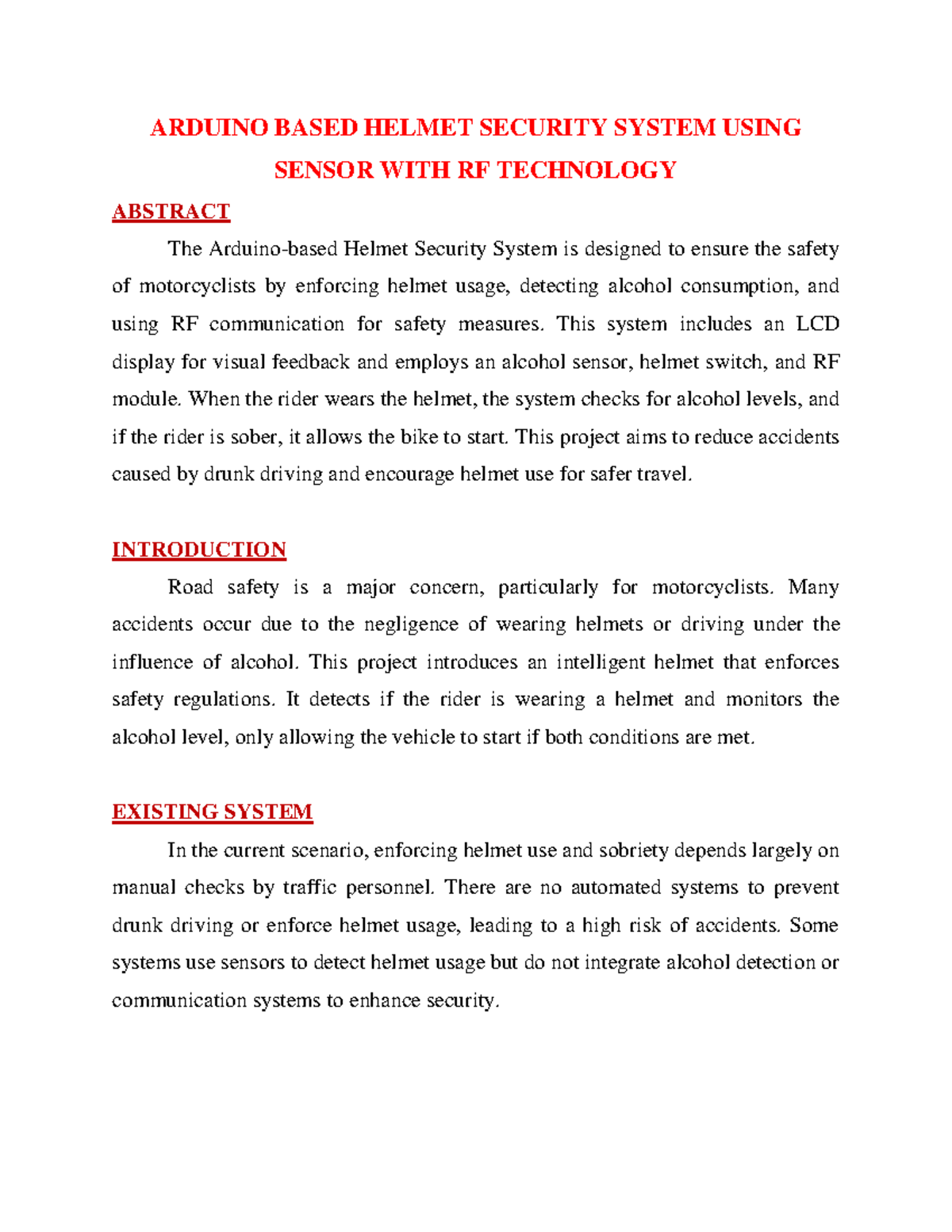 Arduino Based Helmet Security System Using Sensor WITH RF Technology ...