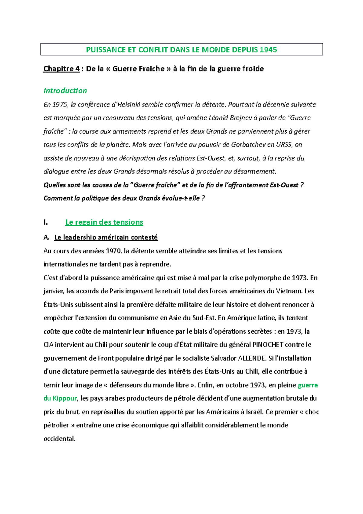 Chapitre 4-De la guerre fraiche à la fin de la guerre froide ...