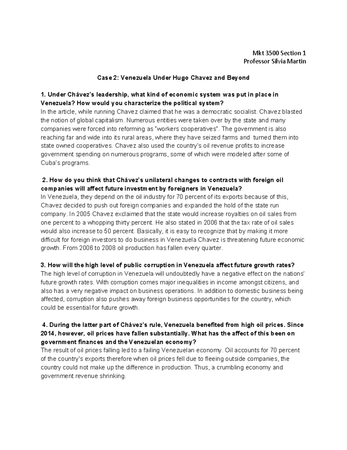 Case 2 team 1 - mkt 3500 - Chapter group case study on Venezuela Under ...